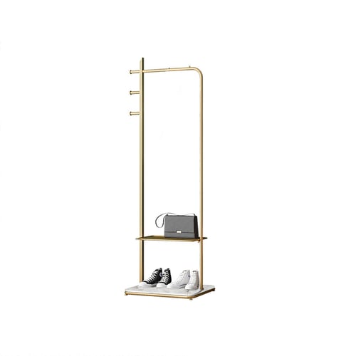 Gold Marble Freestanding Clothing Rack with Hanging Rail and Hooks | Homary