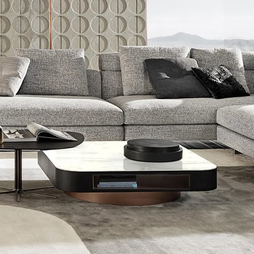 White Square Coffee Table with Storage Modern Accent Table Marble Top ...