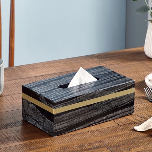 Modern Rectangular Tissue Box Cover Desk Organiser in Marble | Homary UK