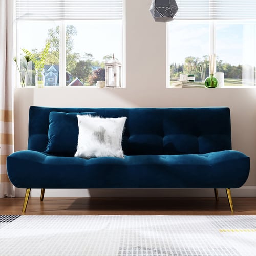 71" Sleeper Sofa Bed Velvet Upholstered Convertible Couch in Deep Blue ...