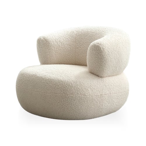 Modern Round White Faux Lamb Wool Single Sofa Chair Lounge Chair | Homary
