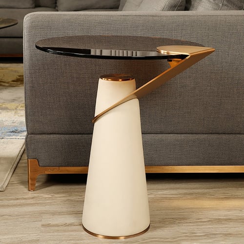 500mm Dia Contemporary Round Side Table Tempered Glass End Table ...