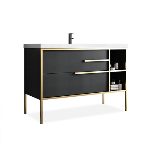 Free-Standing Black Bathroom Vanity Sintered Stone Top with Storage ...