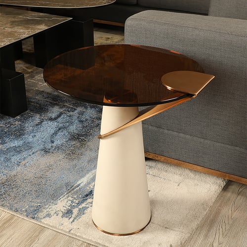 500mm Dia Contemporary Round Side Table Tempered Glass End Table ...