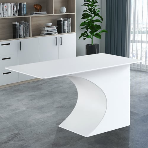 55.1" Modern White Rectangular Office Desk with Drawers | Homary