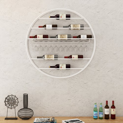 Modern Metal Black Round Wine Rack Wall Mounted Wine Rack Glass Rack ...