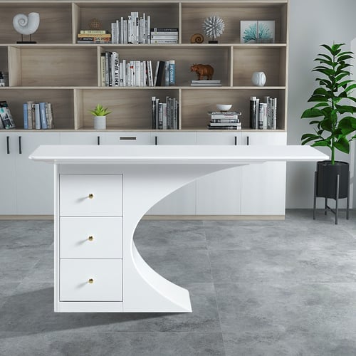 55.1" Modern White Rectangular Office Desk with Drawers | Homary