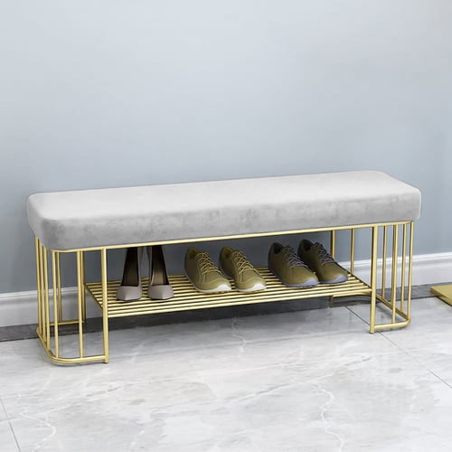 Modern Gray Entryway Bench with Shoe Storage Velvet Upholstered with ...