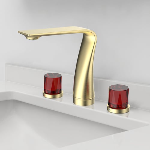 3-Hole Dual Crystal Knobs Bathroom Basin Tap Solid Brass | Homary UK