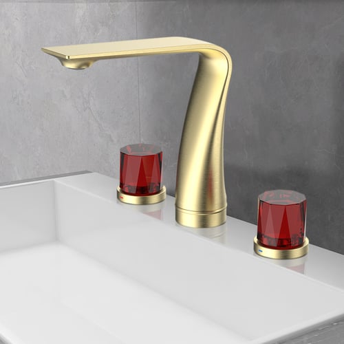3-Hole Dual Crystal Knobs Bathroom Basin Tap Solid Brass | Homary UK