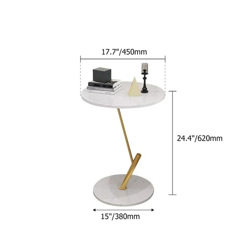 White Round End Table Modern Marble Top Side Table | Homary