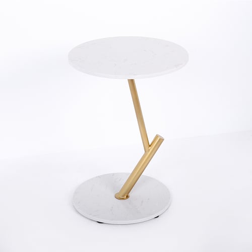 White Round End Table Modern Marble Top Side Table | Homary