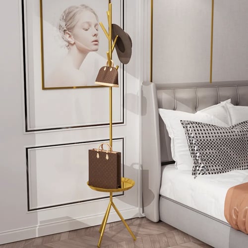 Clothing Rack Coat Stand with Table Modern Gold | Homary