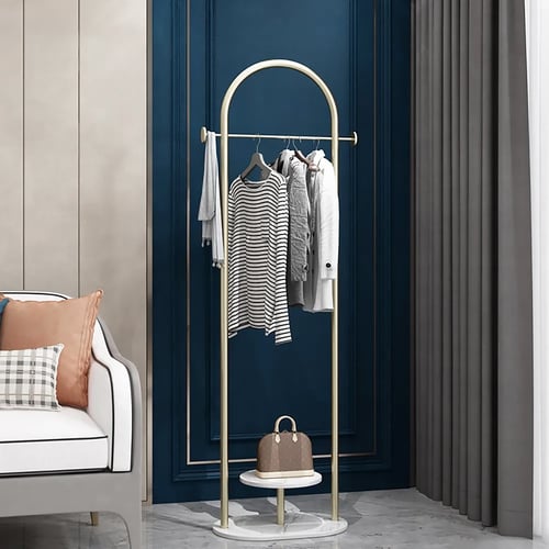 Gold Clothing Rack Small Metal Garment Rack with Shelves Faux Marble ...