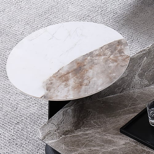 Modern Rectangular Sintered Stone-top Coffee Table & Side Table Set of ...