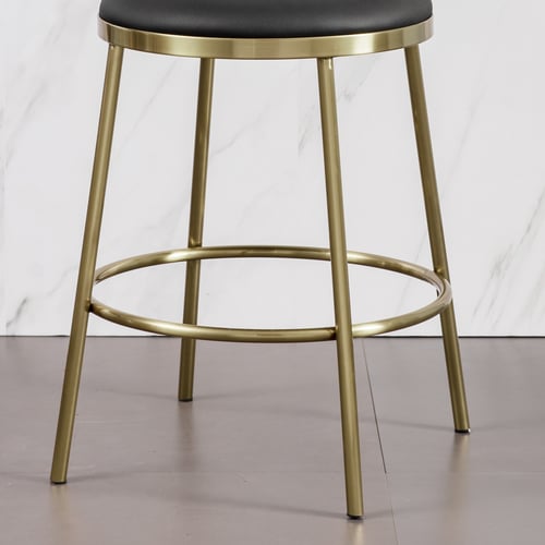 Modern Black Faux Leather Upholstery Round Counter Stool with Back ...