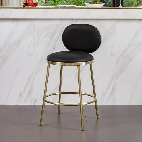 Modern Black Faux Leather Upholstery Round Counter Stool with Back ...