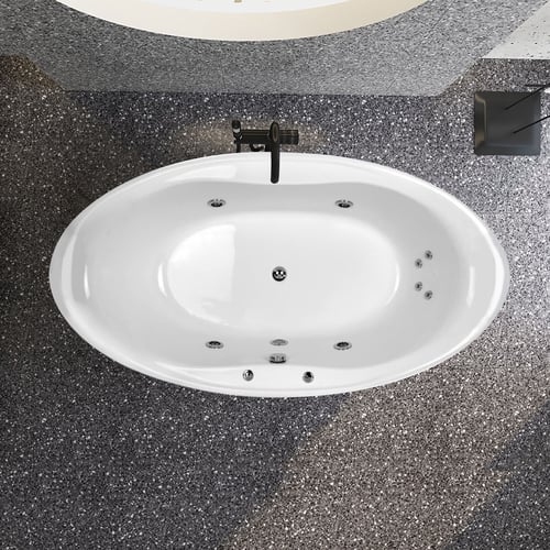 79'' MicroSilk Acrylic Freestanding Oval Bathtub with Massage in Glossy ...