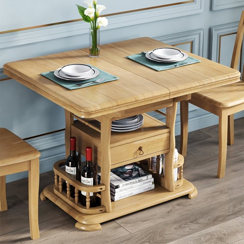 51.2" Modern Extendable Oak Dining Table with Shelves & Drawers | Homary