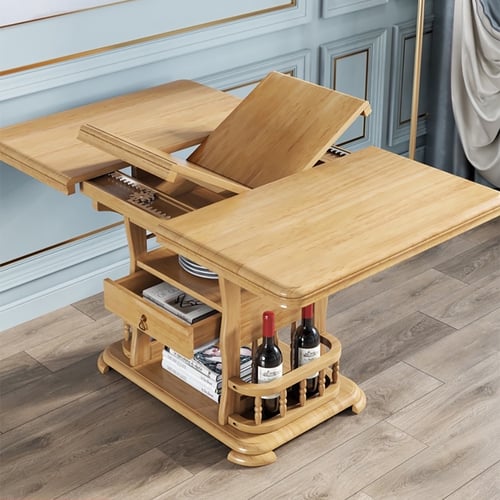51.2" Modern Extendable Oak Dining Table with Shelves & Drawers | Homary