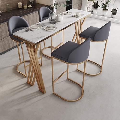 55" Modern High White Bar Table with Golden Double Pedestal | Homary