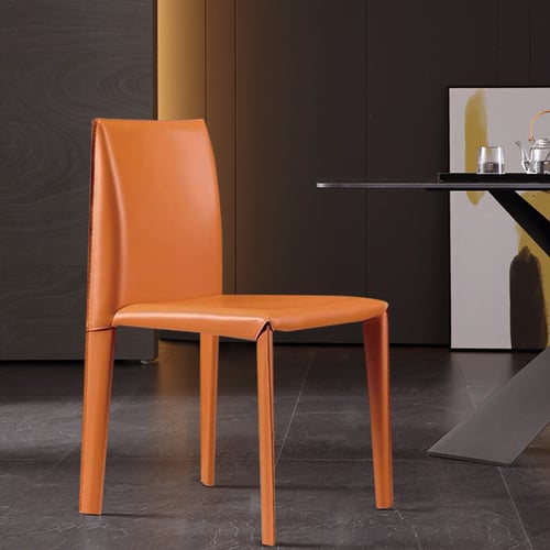 Modern Upholstered Saddle Leather Orange Dining Chair Set of 2 | Homary