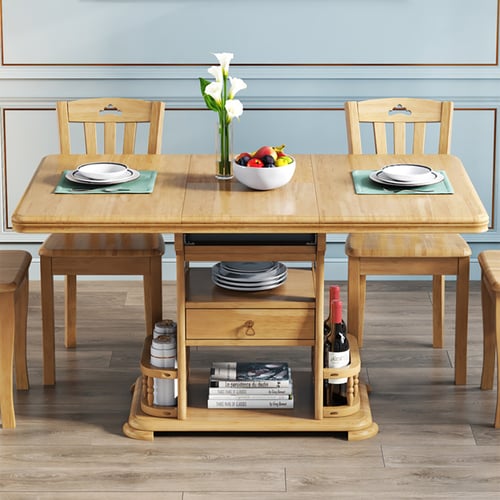 51.2" Modern Extendable Oak Dining Table with Shelves & Drawers | Homary
