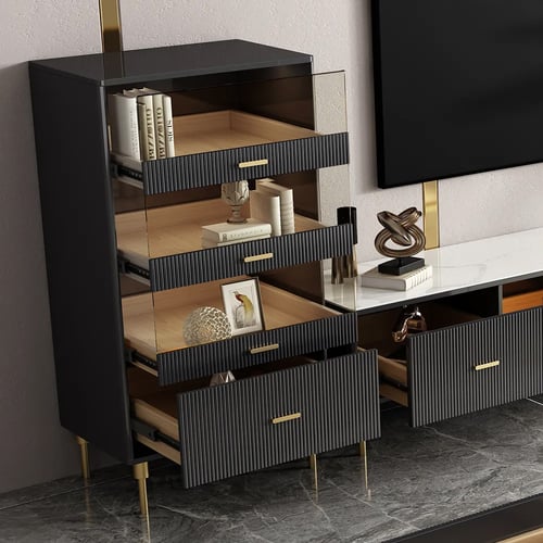 Rectangular Side Cabinet with Storage & Shelves in Black | Homary