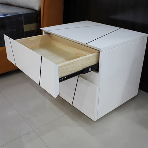 Modern White MDF Nightstand with 2 Drawers with Wheels | Homary