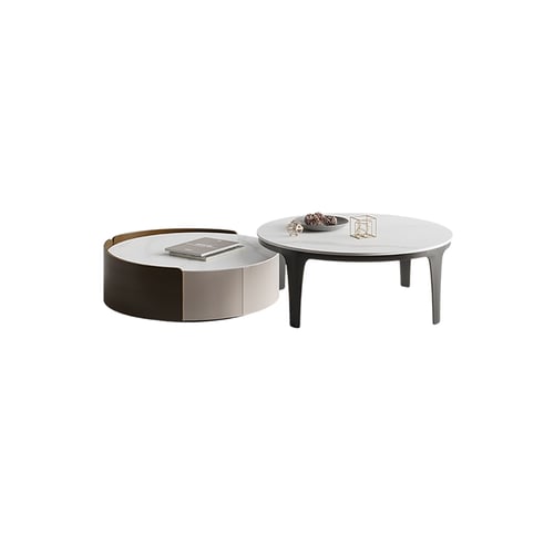 Modern Nesting Round Coffee Table Set White Sintered Stone Top 2 Pieces ...