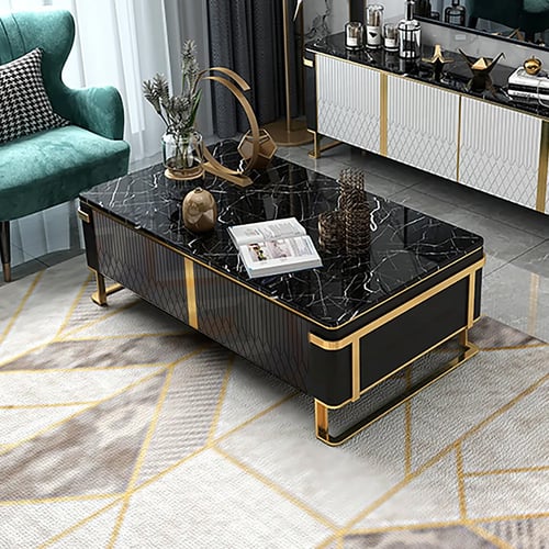 Modern Coffee Table with Storage in MDF & Stainless Steel in Black | Homary