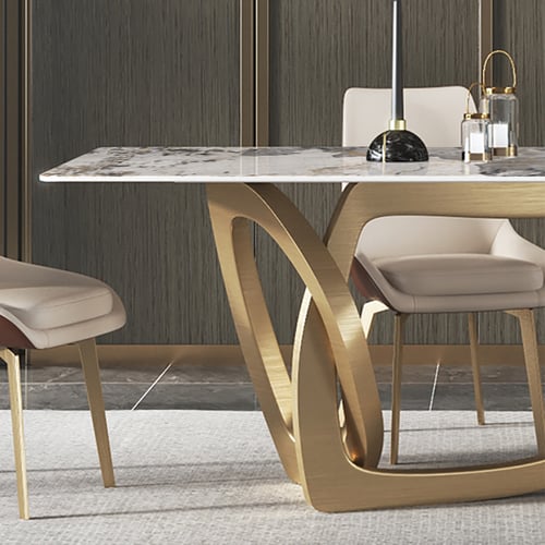 63" Modern Dining Table with Sintered Stone Top & Stainless Steel Base ...