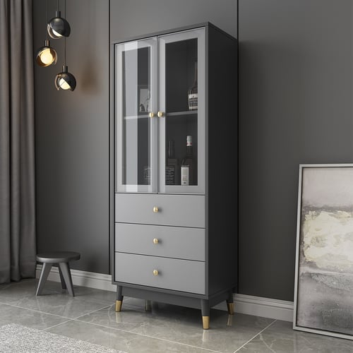 Modern Rectangle Gray Display Cabinet with 2 Shelves & 2 Doors & 3 ...