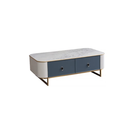 53" Modern Blue & White Rectangle Sintered Stone-Top Coffee Table with ...