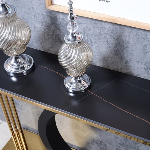 55" Post Modern Black Geometry Console Table Sintered Stone Top ...