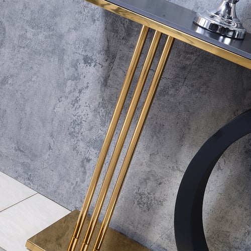 55" Post Modern Black Geometry Console Table Sintered Stone Top ...