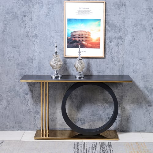 55" Post Modern Black Geometry Console Table Sintered Stone Top ...
