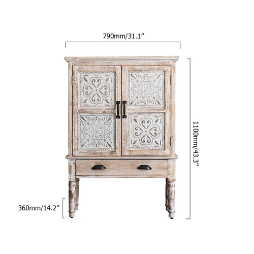 Distressed White Buffet Table with Storage 2 Doors & 1 Door | Homary