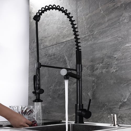 Commercial Pull Down Pre-rinse Spring Sprayer Matte Black Kitchen Sink ...