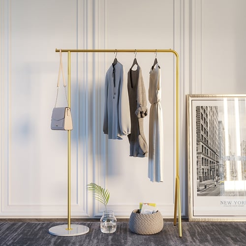 Gold Clothing Rack Modern Garment Rack with Marble Base Single Rod | Homary