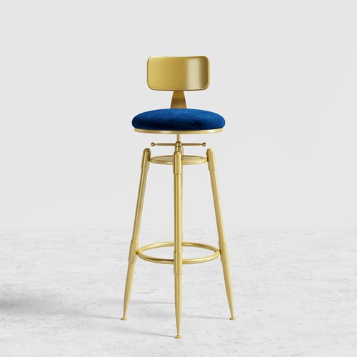 Modern Blue Velvet Swivel Adjustable Bar Height Bar Stools Set of 2 ...