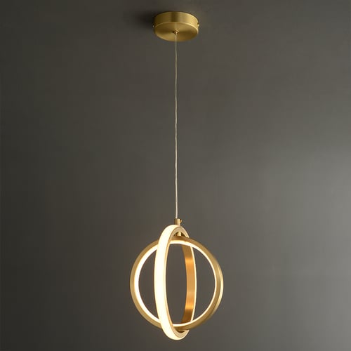 Gold Geometric Pendant Light 2-Ring LED Hanging Light in Brass | Homary
