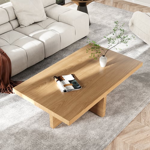 Modern Wood Coffee Table Rectangle-shaped in Natural Rustic | Homary
