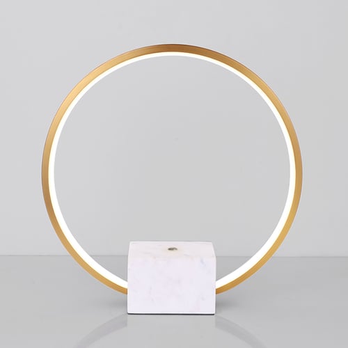 Modern LED Circle Table Lamp in Gold with White Marble Base | Homary