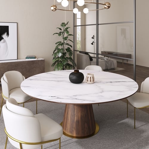 Mid-Century Modern 1200mm Round Dining Table White Sintered Stone Top ...