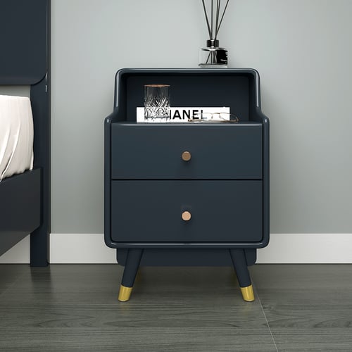 Blue Nightstand Modern Nightstand Stylish Bedside Table with 2 Drawers ...