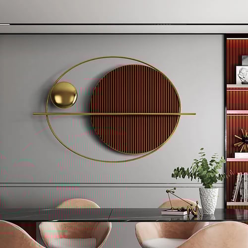 Modern Oval Geometric Metal Wall Decor Art Brown Metal Hanging Accents ...