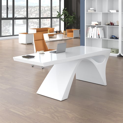 71" Modern White Computer Desk Rectangular Executive Desk with Abstract ...