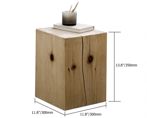 Rustic Wood Side Table Square End Table Pine Wood in Natural | Homary