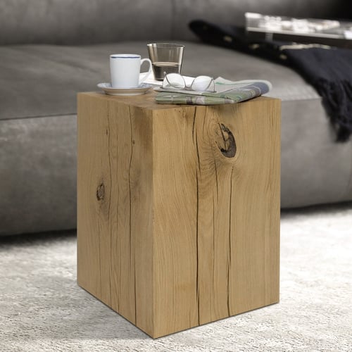 Rustic Wood Side Table Square End Table Pine Wood in Natural | Homary